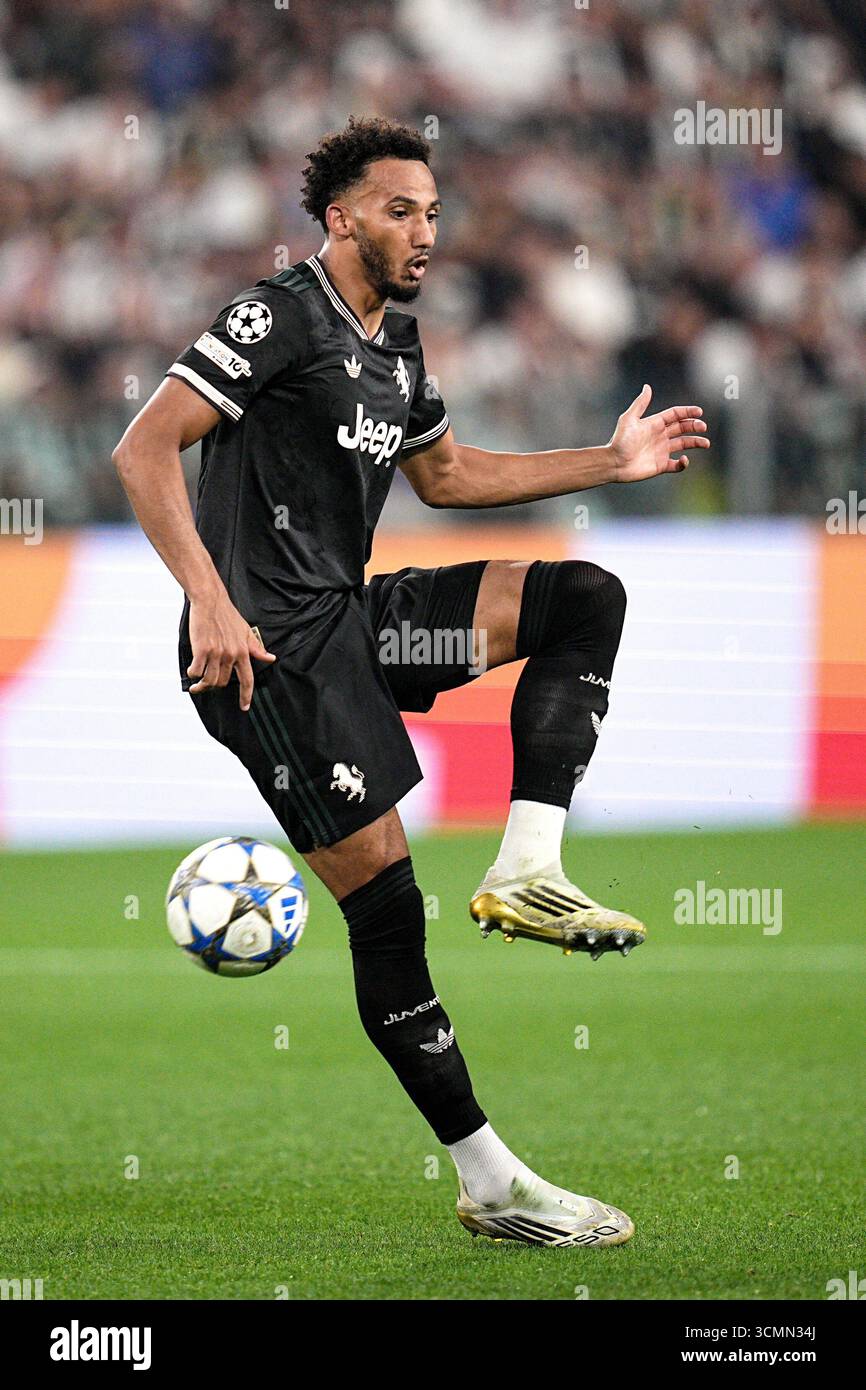 Juventus' Lloyd Kelly during the Uefa Champions League soccer match ...