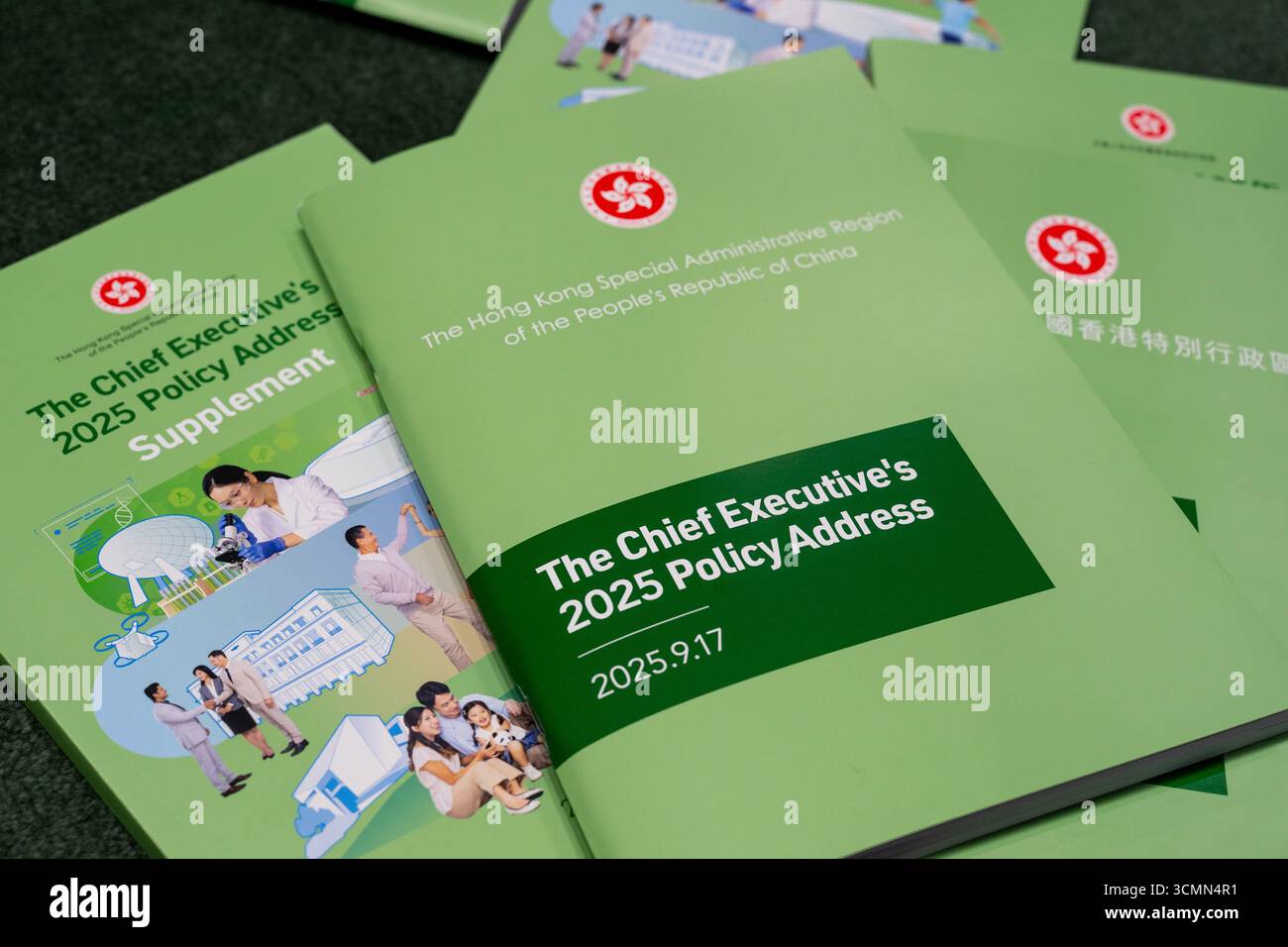 Booklets of the Hong Kong Policy Address 2025 on September 17, 2025 in Hong Kong. (Photo by ...
