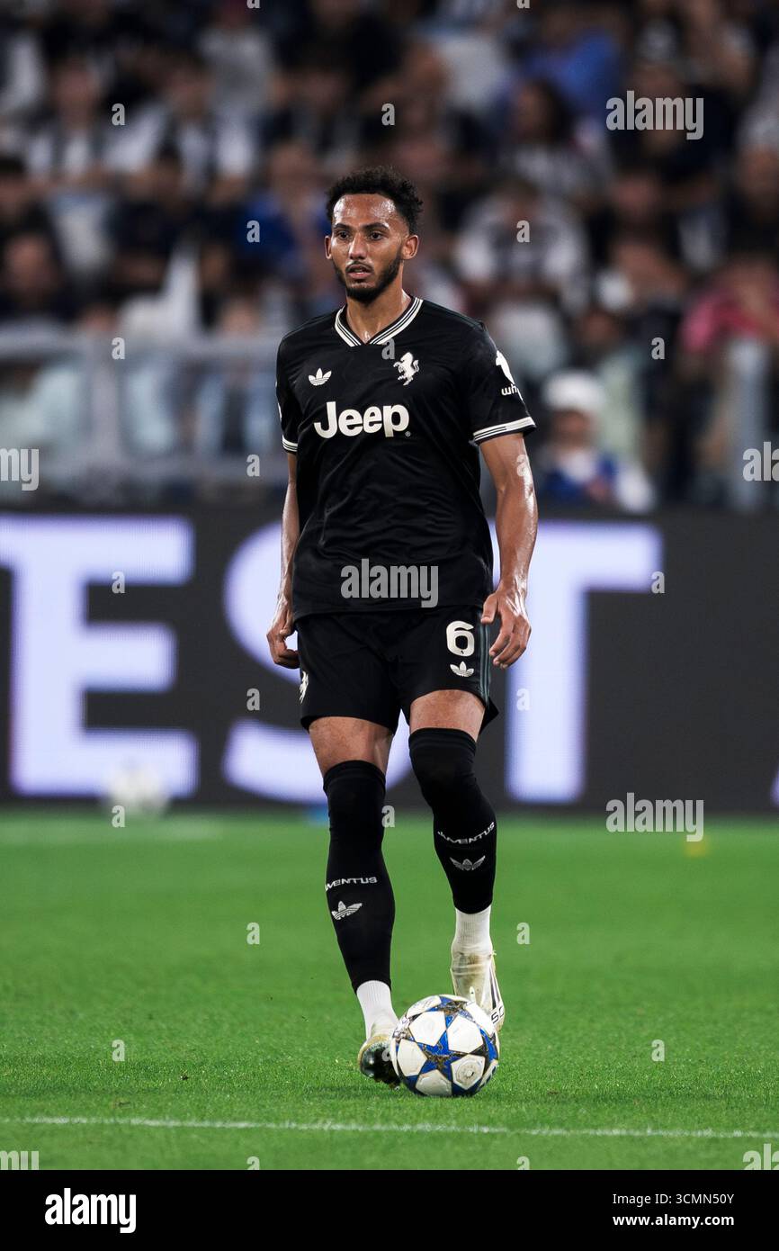 Lloyd Kelly of Juventus FC in action during the UEFA Champions League ...