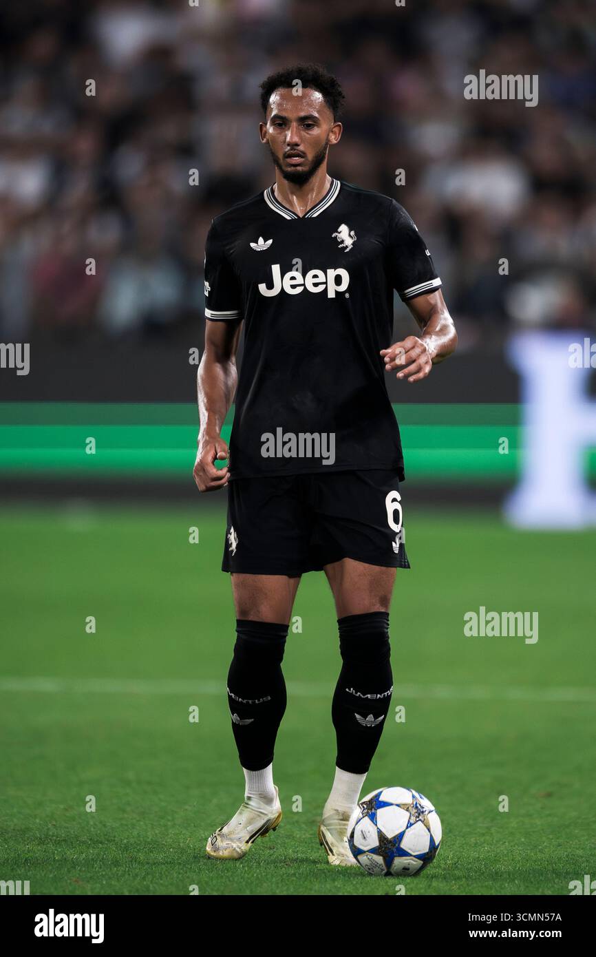 Lloyd Kelly of Juventus FC in action during the UEFA Champions League ...