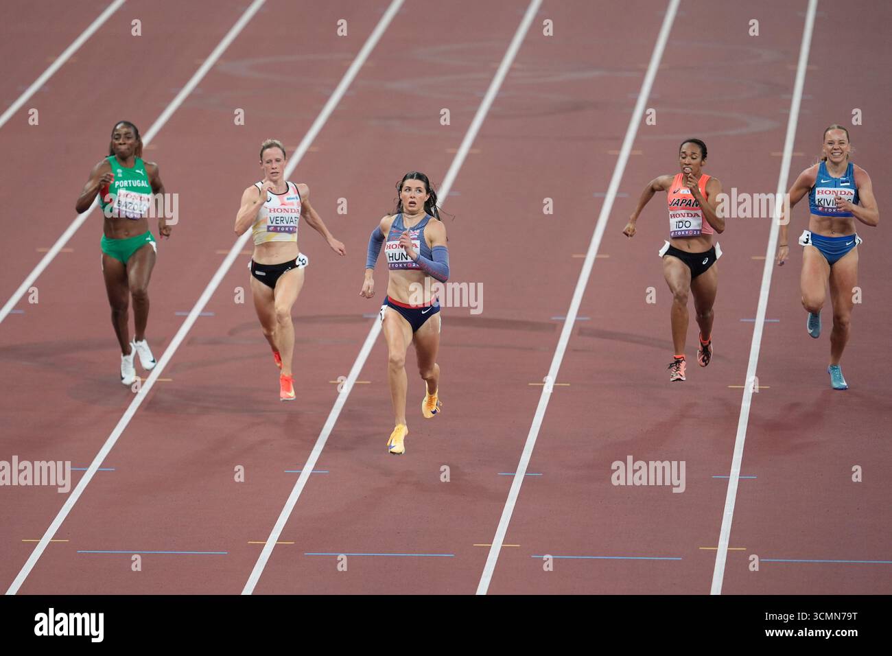 Portugal's Lorene Dorcas Bazolo, Belgium's Imke Vervaet, Britain's Amy ...