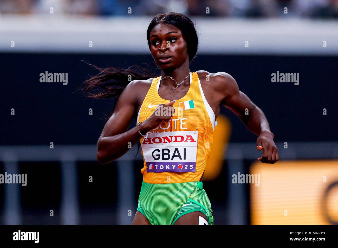 Jessika Gbai of Côte d'Ivoire competing in the Men's Javelin Throw ...