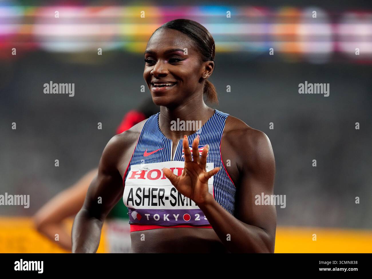 Dina Asher-Smith of Great Britain following the Women’s 200m heat 6 on day five of the 2025 ...