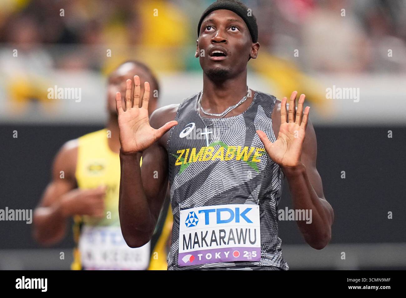 Zimbabwe's Tapiwanashe Makarawu reacts after competing in men's 200 ...