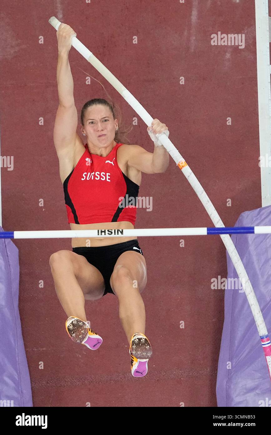 Switzerland's Angelica Moser competes in the women's pole vault final ...