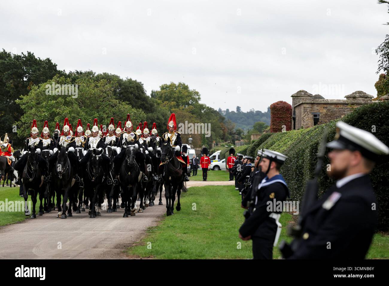 Members of the Household Cavalry Mounted Regiment form up, ahead of a ...