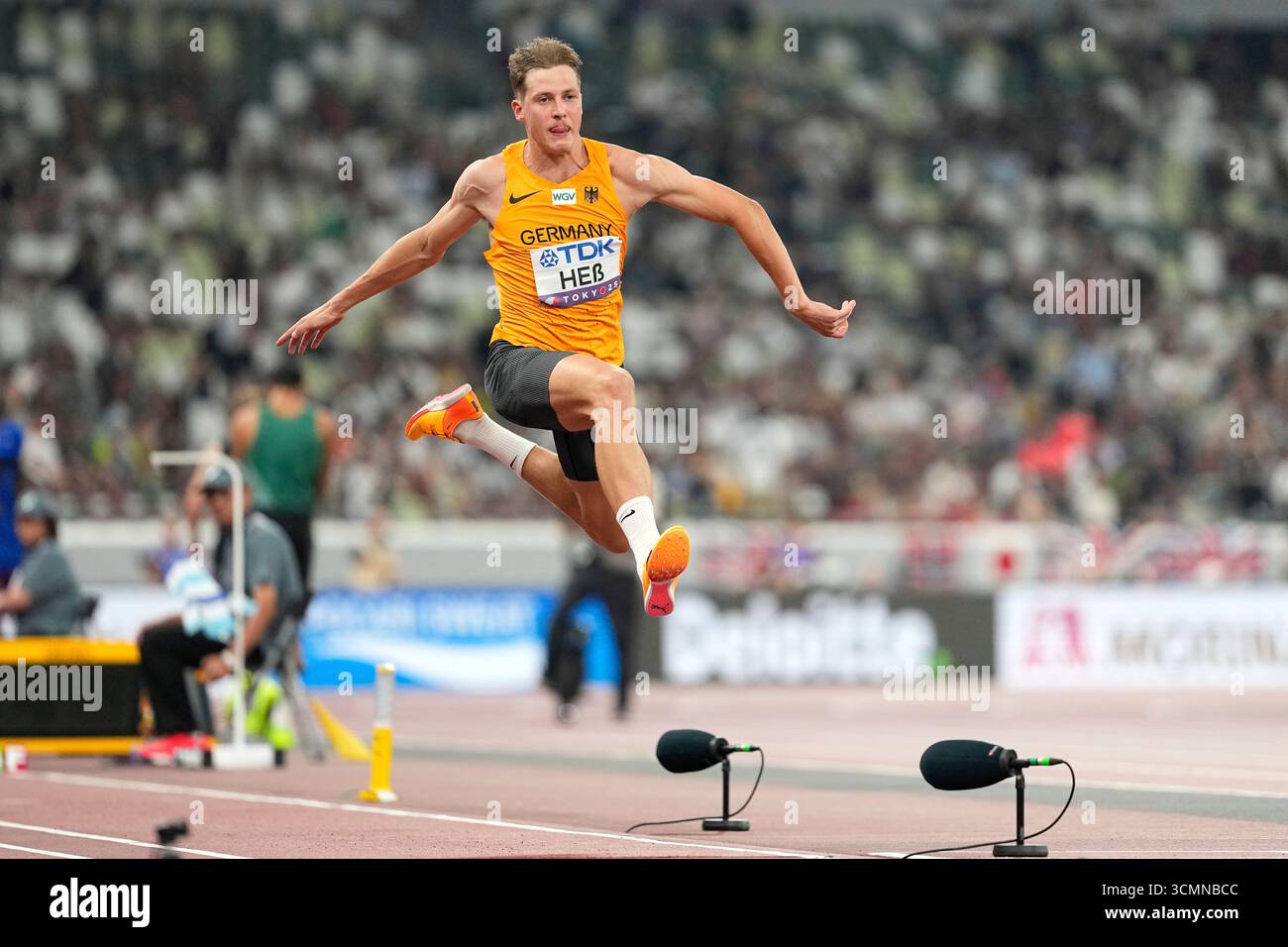 Germany's Max Hess makes an attempt in the men's triple jump ...