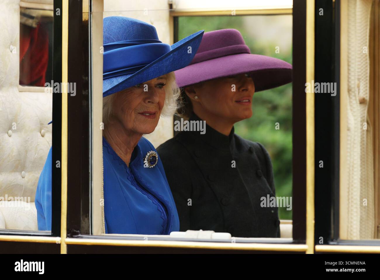 Queen Camilla (left) and First Lady Melania Trump travel in the the ...
