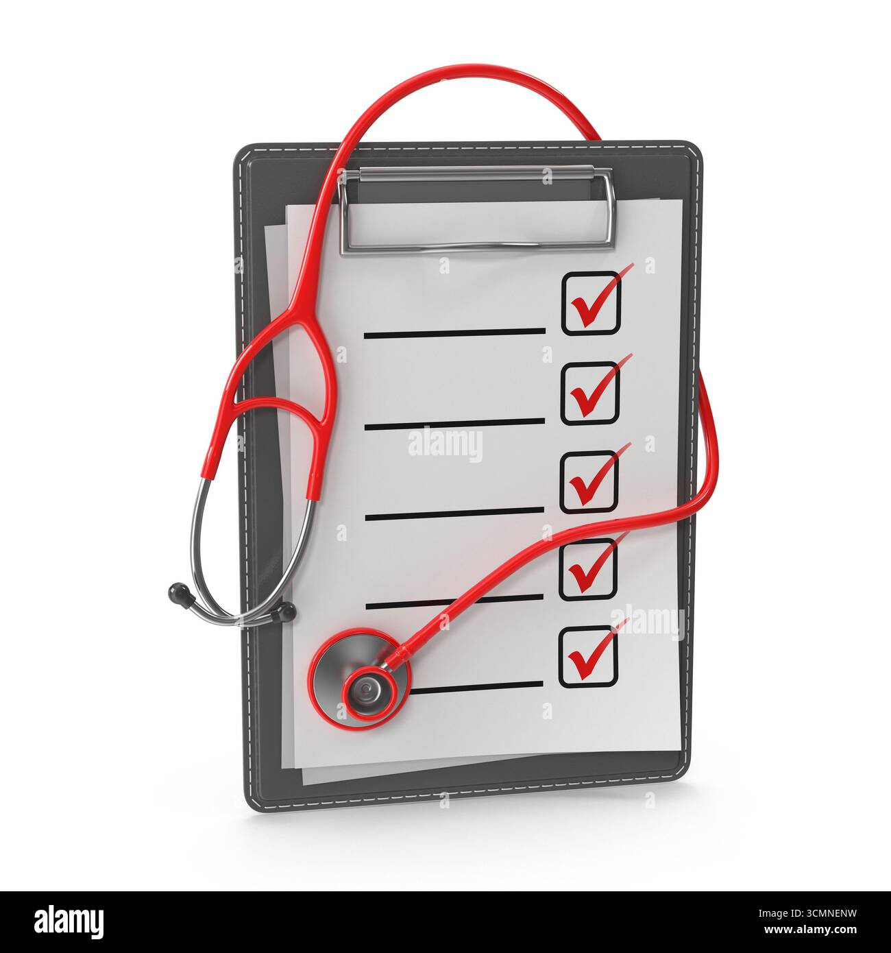 Medical checklist with red stethoscope and check marks Stock Photo - Alamy