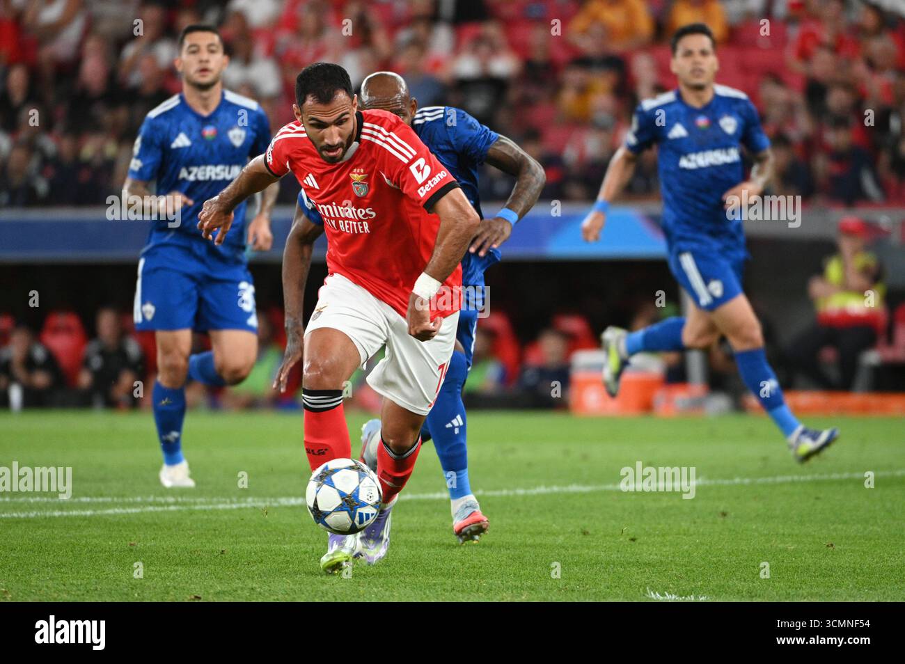 Lisbon, Portugal. 16 September 2025. Vangelis Pavlidis forward of SL ...