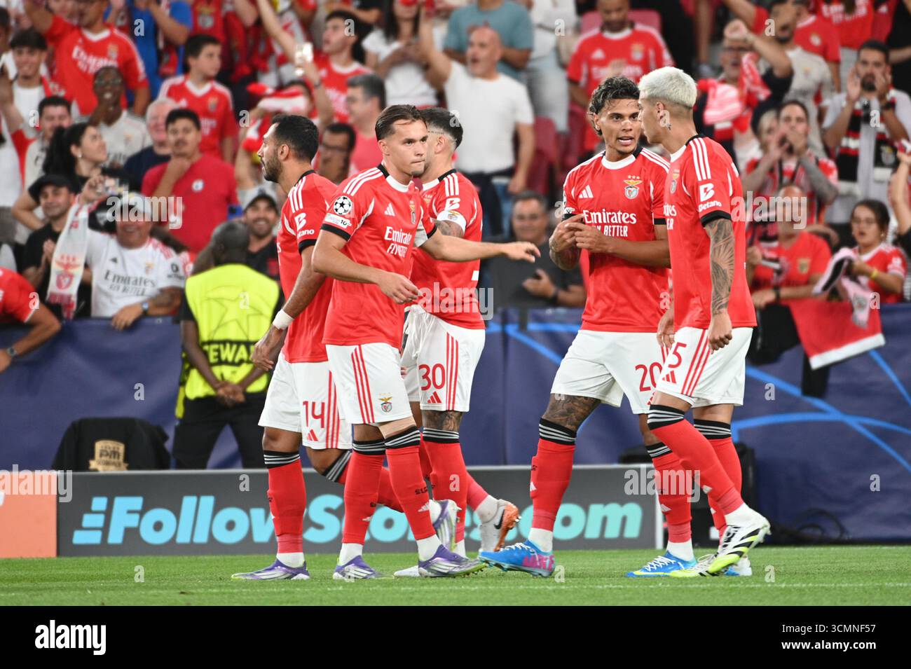 Lisbon, Portugal. 16 September 2025. Players of SL Benfica celebrate ...