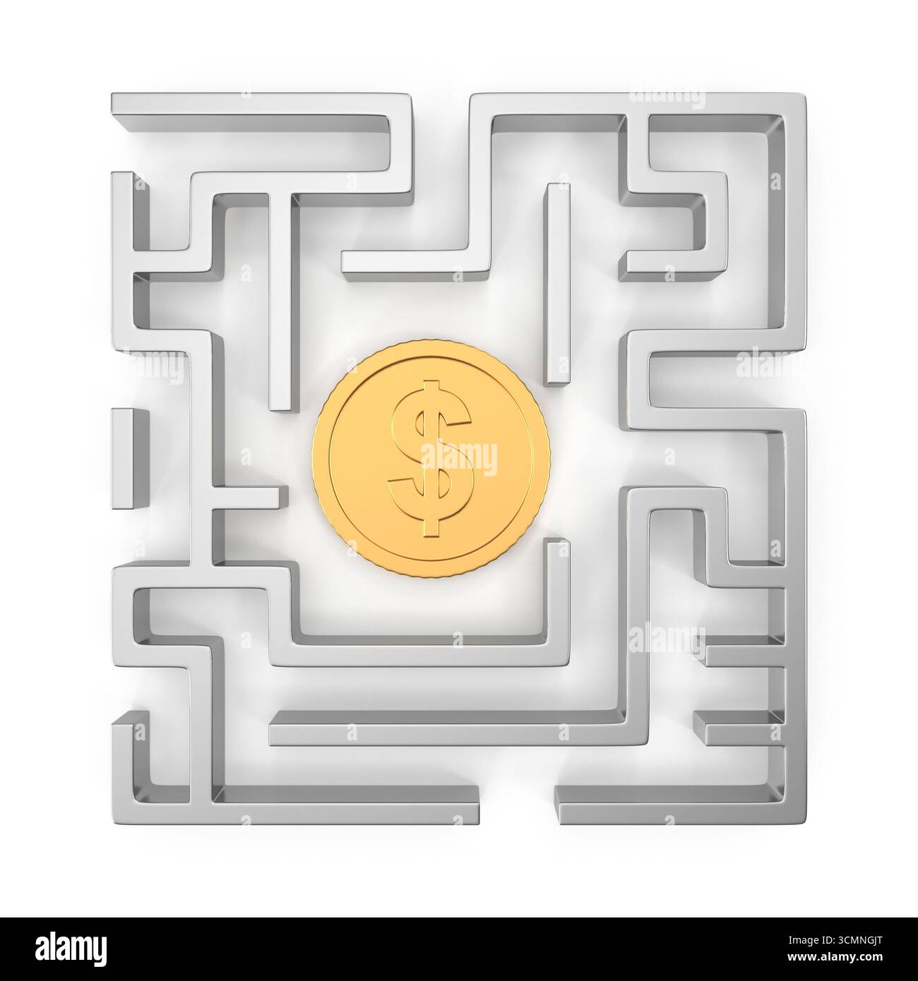 Financial maze navigating to wealth with a dollar sign coin Stock Photo ...