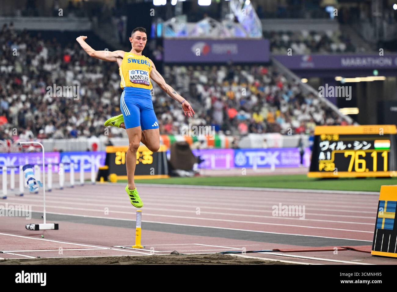 TOKYO, JAPAN 20250917Sweden's Thobias Montler jumps in the long jump ...