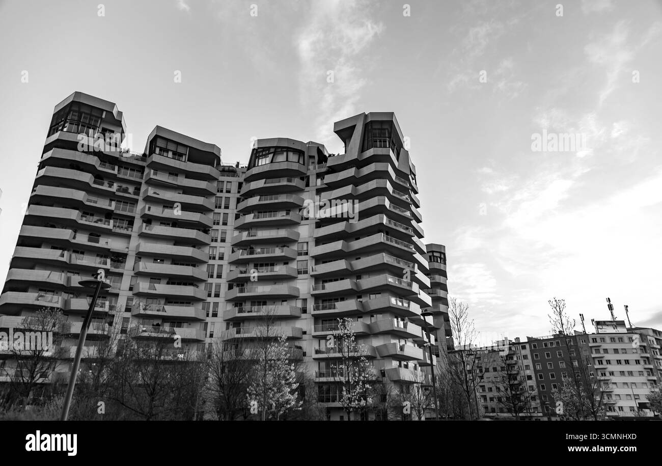 Milan, Italy - March 31: Modern Italian buildings and street view in ...