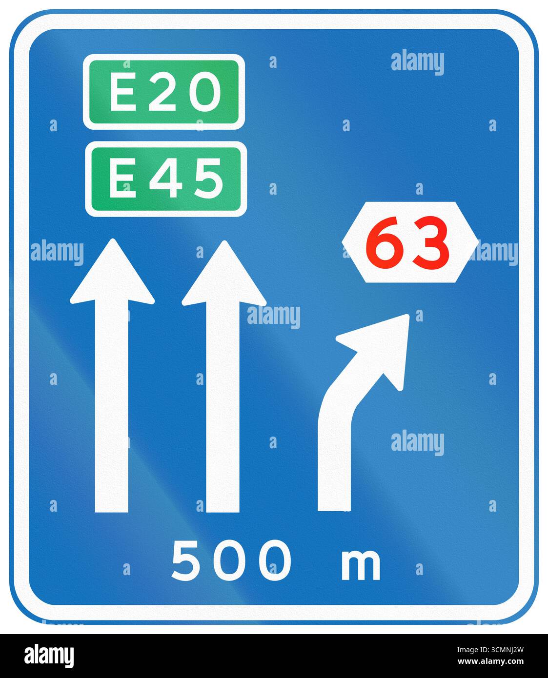 Danish motorway road sign - Lane designations for exit and European ...