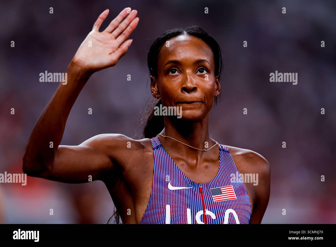 Dalilah Muhammad looks on before competing in the Women's 400 Metres ...