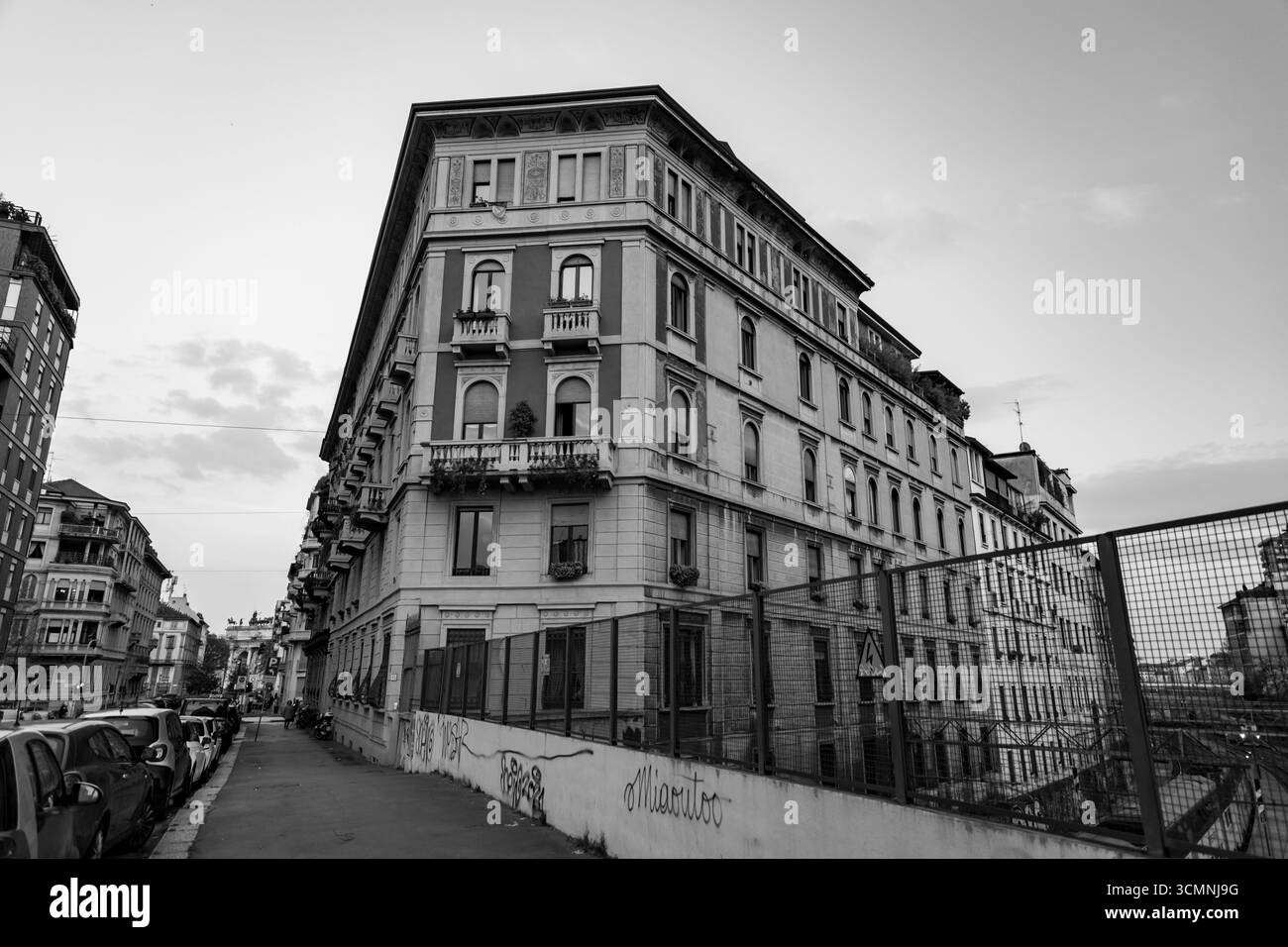 Milan, Italy - March 31: Typical Italian buildings and street view in ...