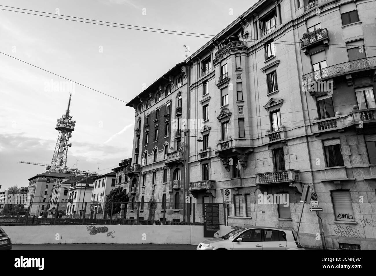 Milan, Italy - March 31: Typical Italian buildings and street view in ...