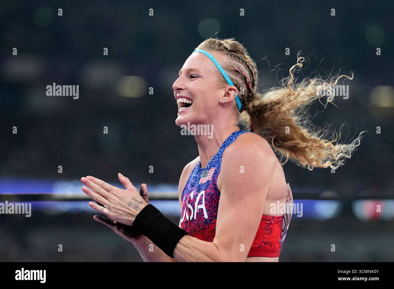 United States' Sandi Morris reacts after an attempt in the women's pole ...