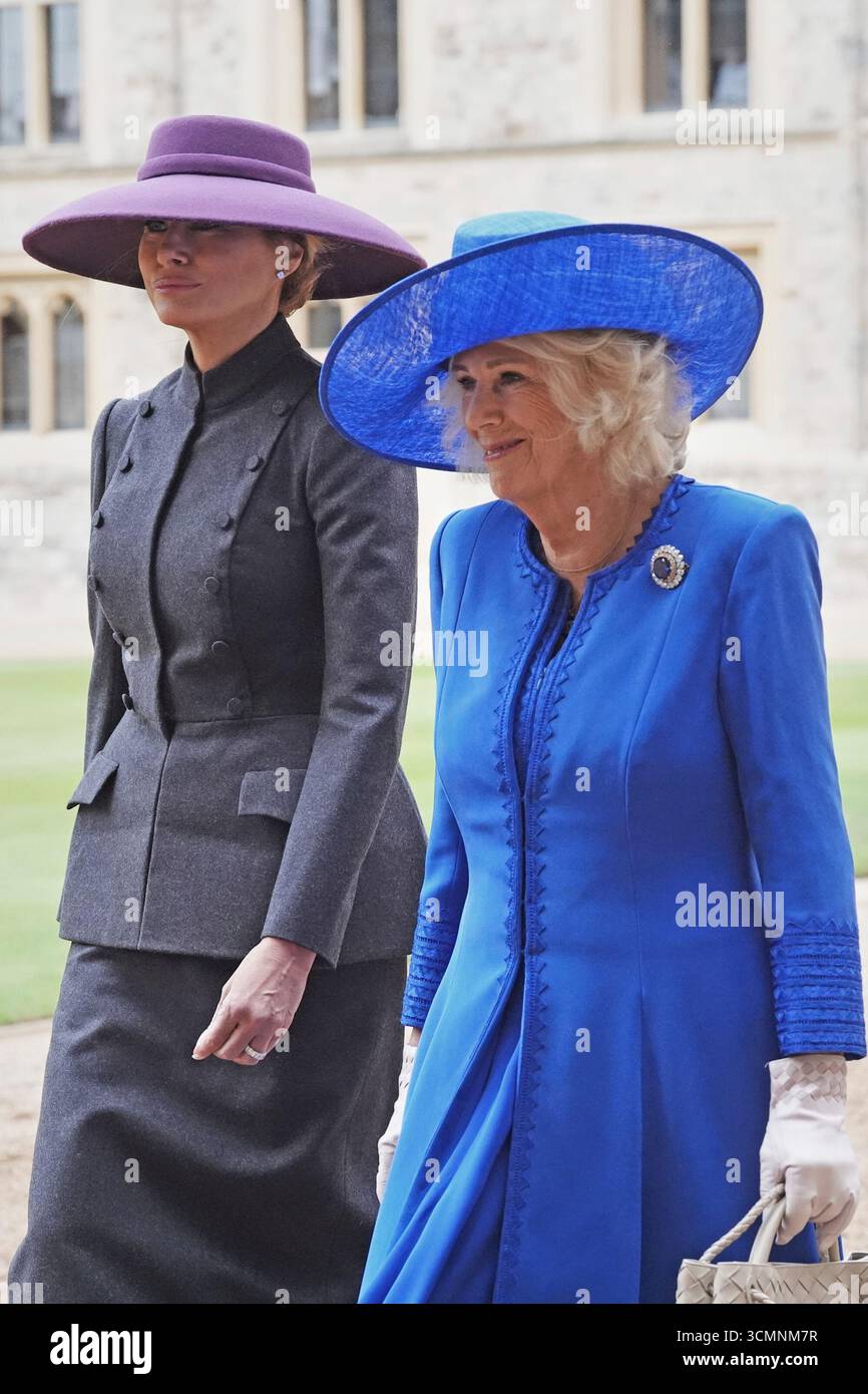 First Lady Melania Trump, left, and Queen Camilla attend a ceremonial ...