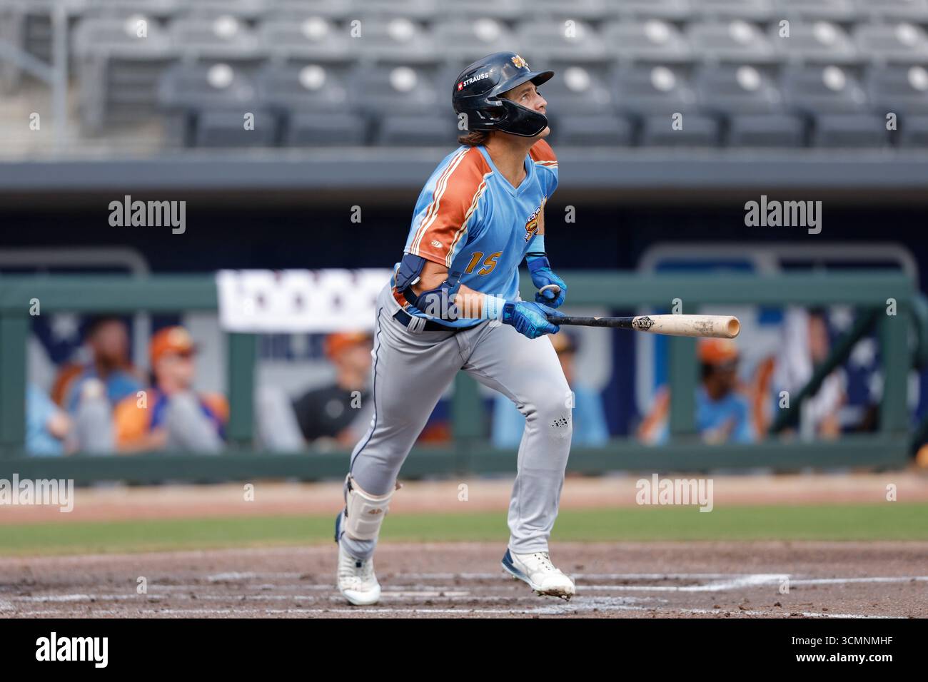 Montgomery Biscuits center fielder Colton Ledbetter (15) at bat against ...