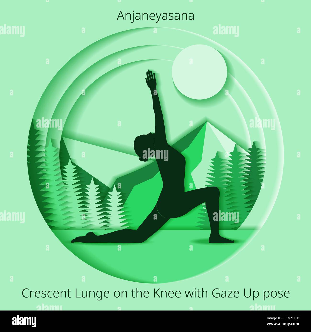 Anjaneyasana yoga pose. Crescent Lunge on the Knee with Gaze Up pose ...