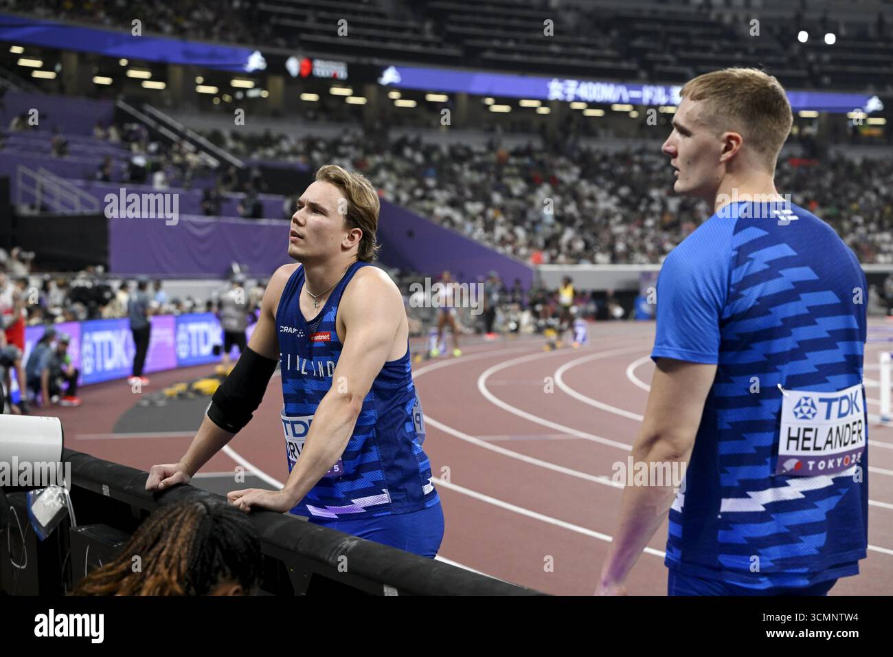 Eemil Porvari and Oliver Helander of Finland during men's javelin ...