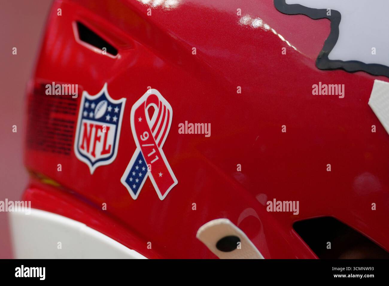 A 9/11 ribbon is seen on a Kansas City Chiefs player's helmet during an ...
