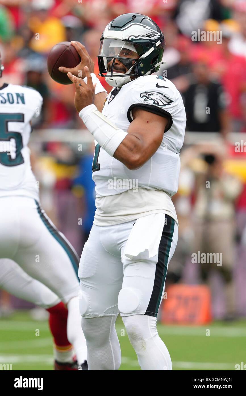 Philadelphia Eagles quarterback Jalen Hurts passes during an NFL ...