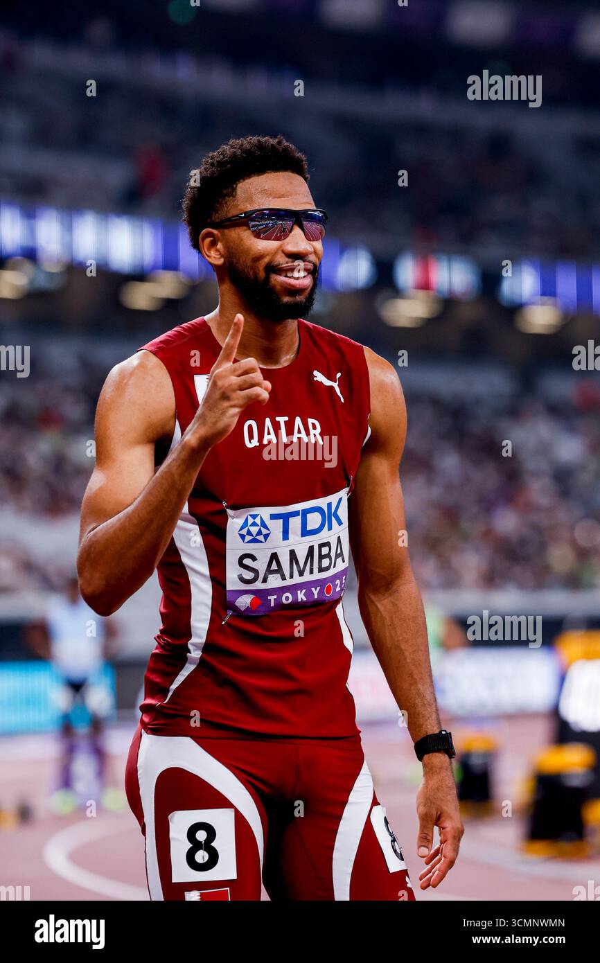 Abderrahman Samba of Qatar competing in the Men's 400 Metres Hurdles ...