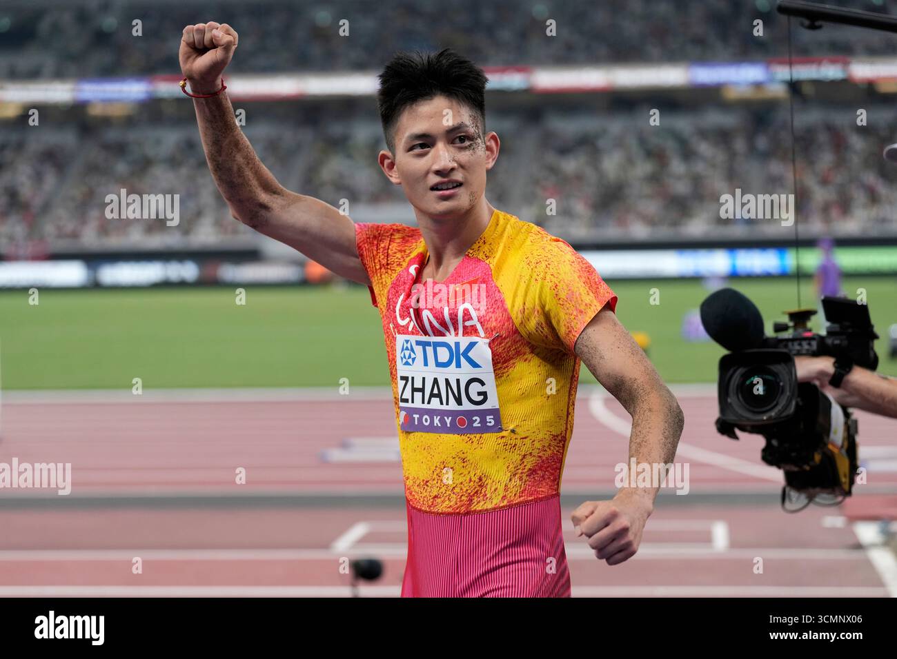China's Zhang Mingkun reacts after an attempt in the men's long jump final at the World ...
