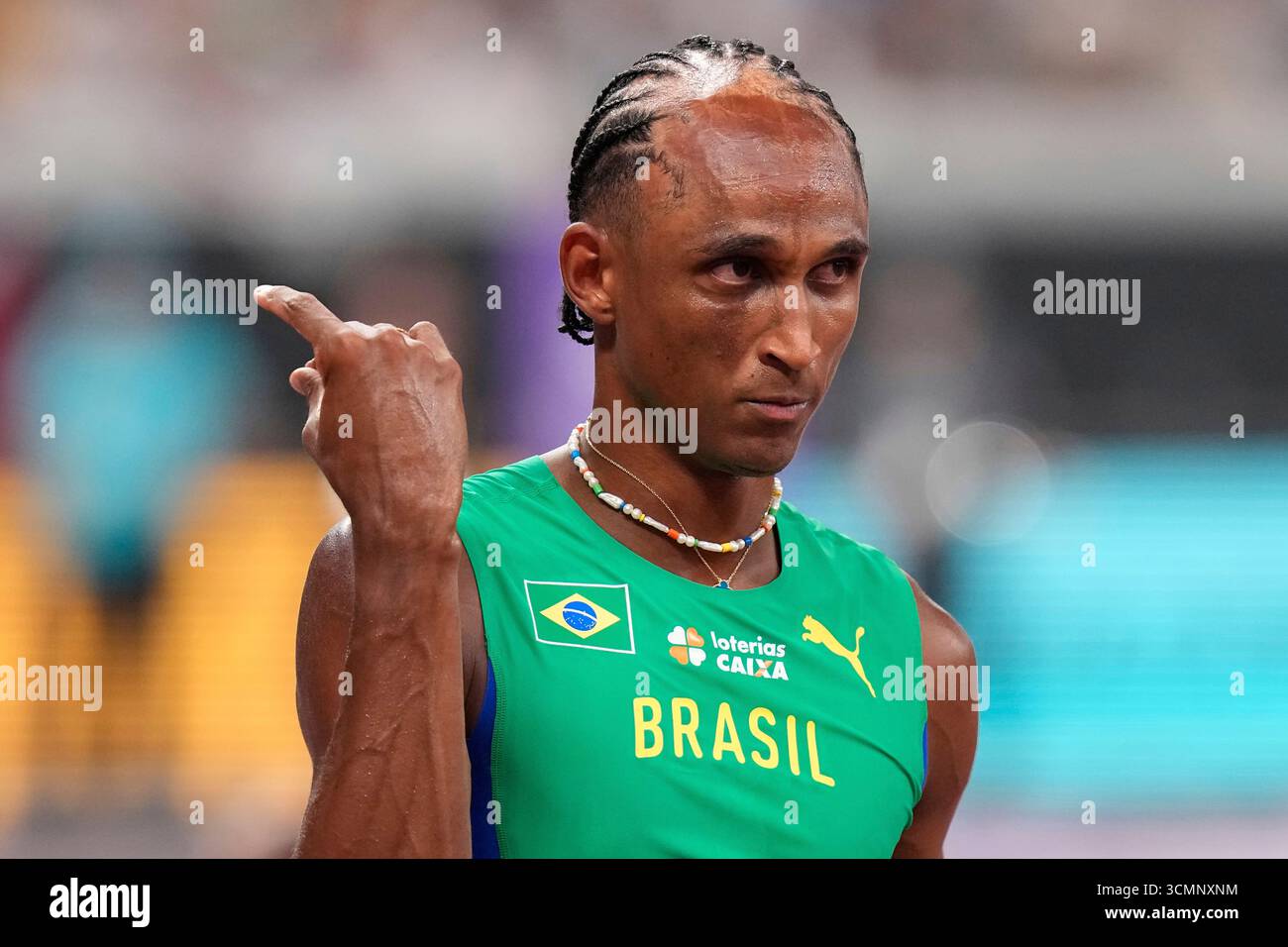 Brazil's Alison Dos Santos reacts after competing in men's 400 meters ...