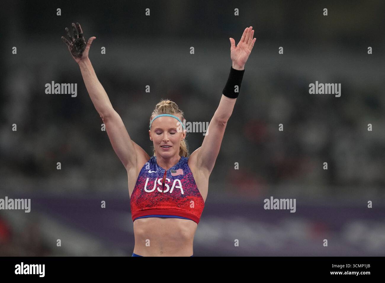 United States' Sandi Morris reacts after ending her attempts in the ...