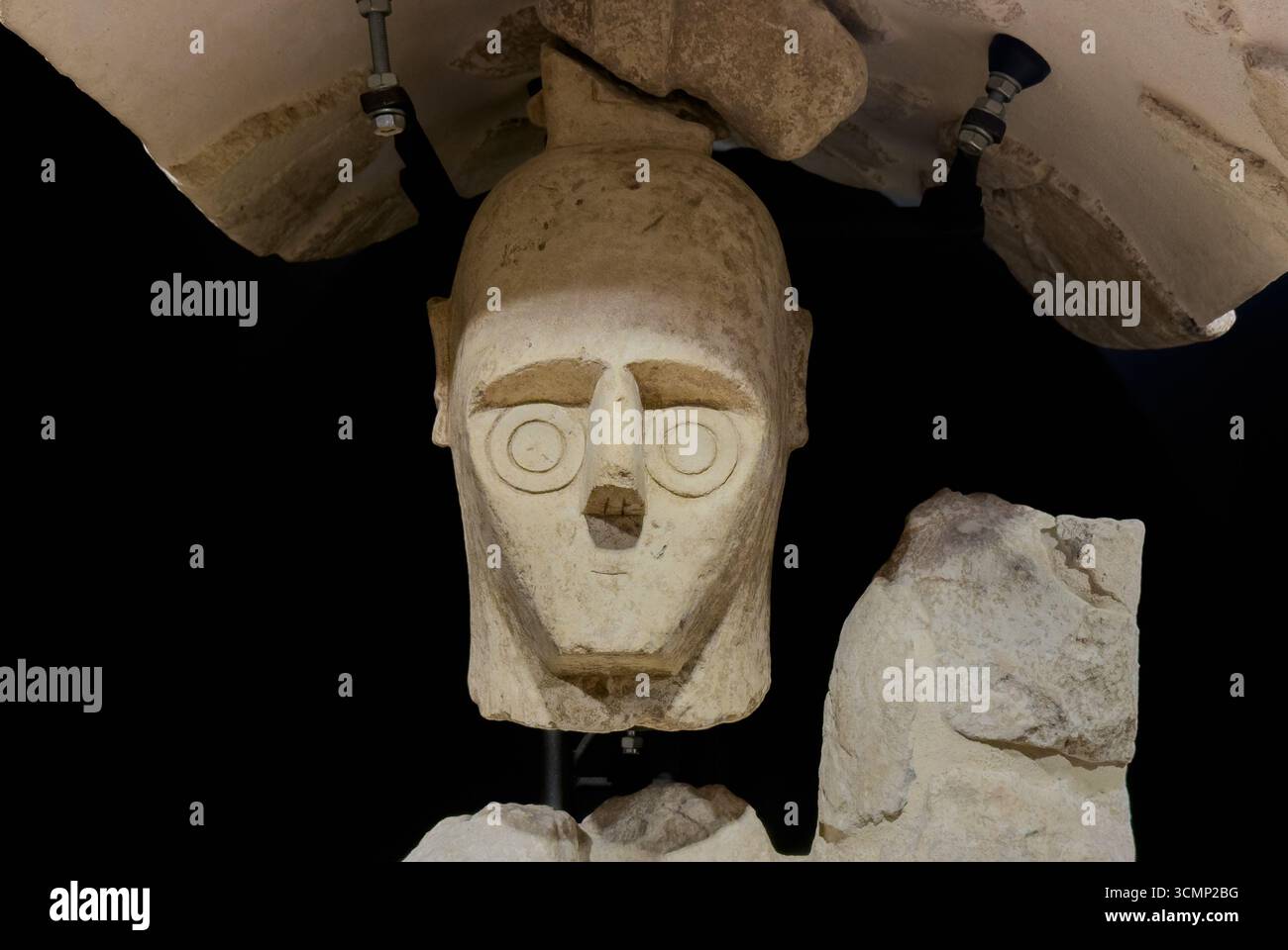 Ancient stone statue of Mont’e Prama Giant warrior exhibited in Cabras ...