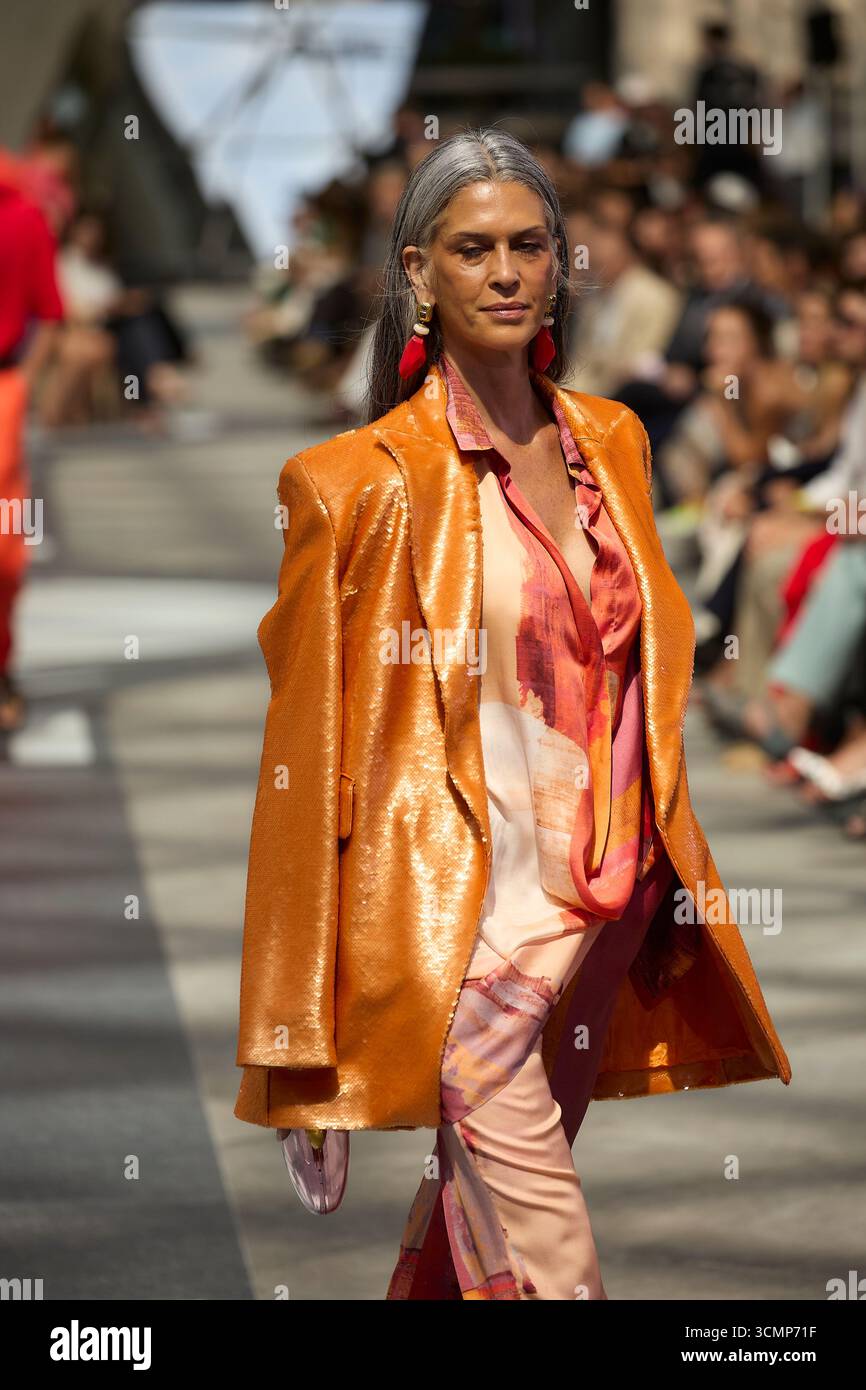 A model during the fashion show of designer Pedro del Hierro, at the ...
