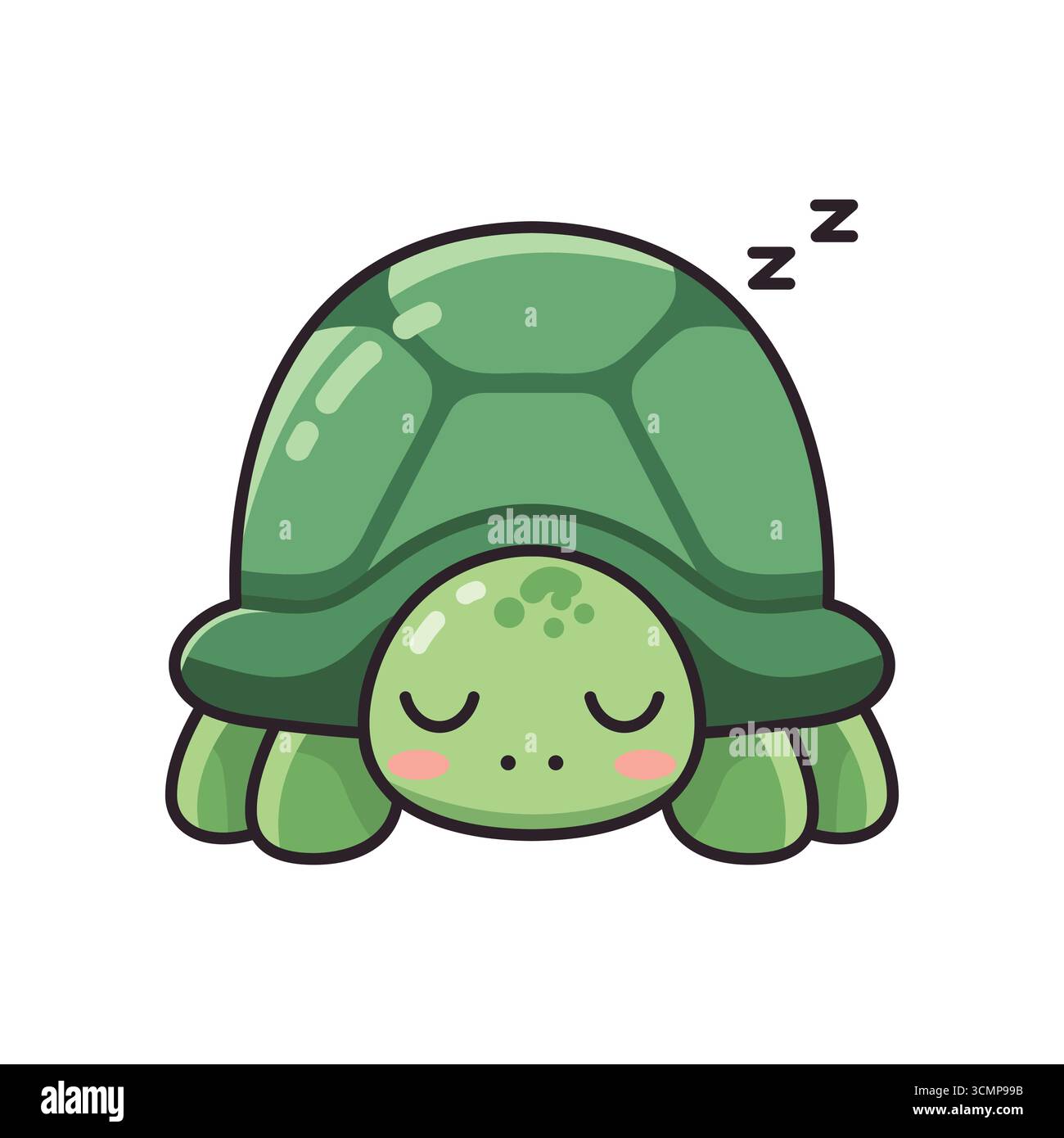 Cute sleeping green turtle mascot flat design cartoon character vector ...