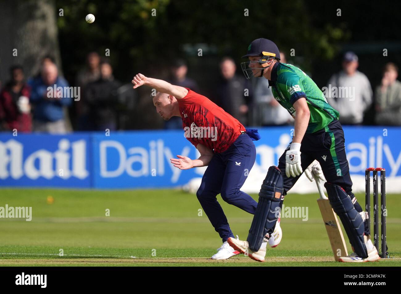 England's Luke Wood bowling during the First Men's International ...