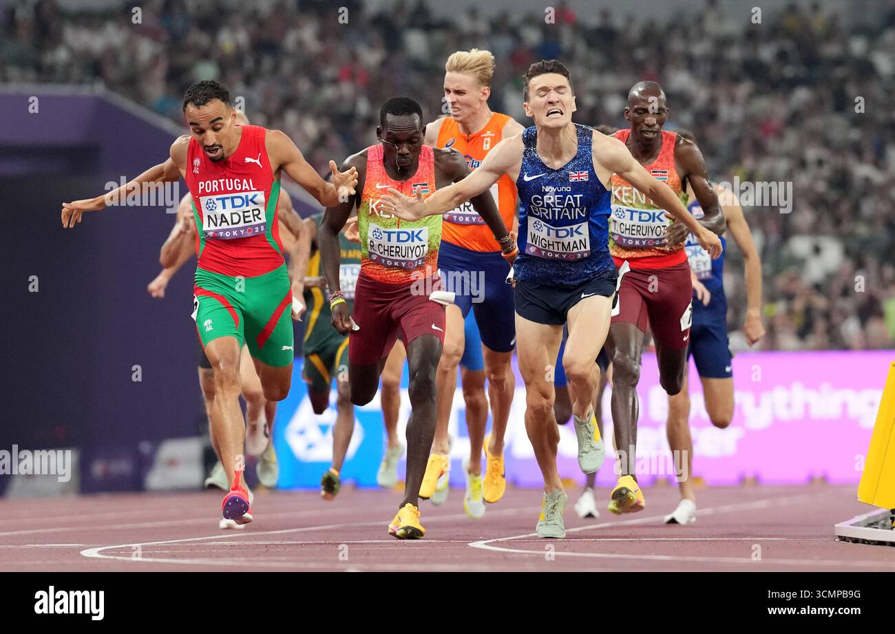 Isaac Nader (left) of Portugal wins the Men's 1500m Final ahead of Jake ...