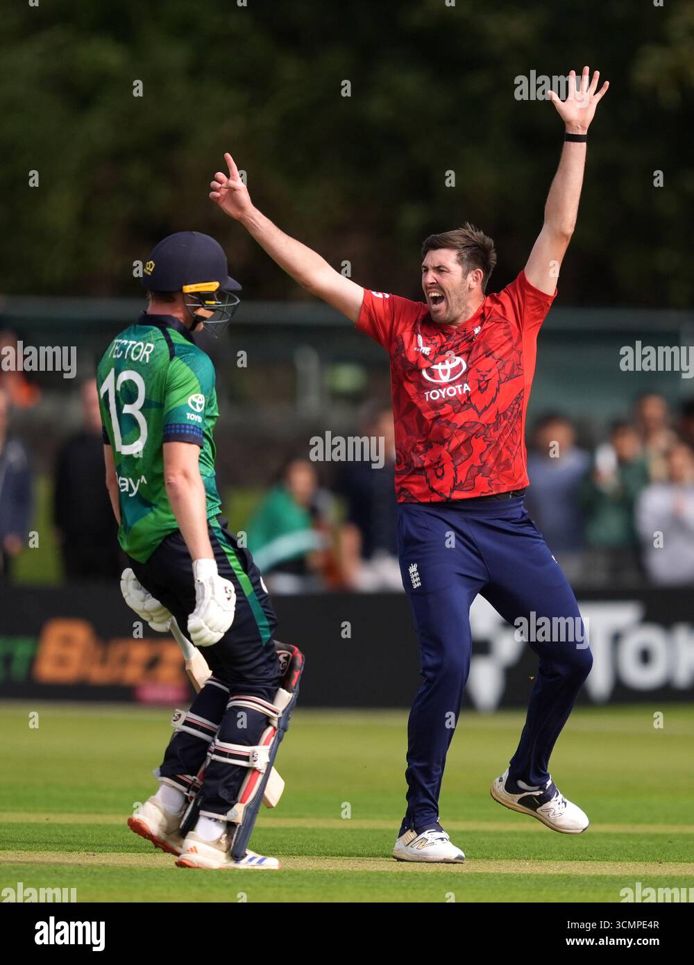 England's Jamie Overton appeals for a wicket during the First Men's ...