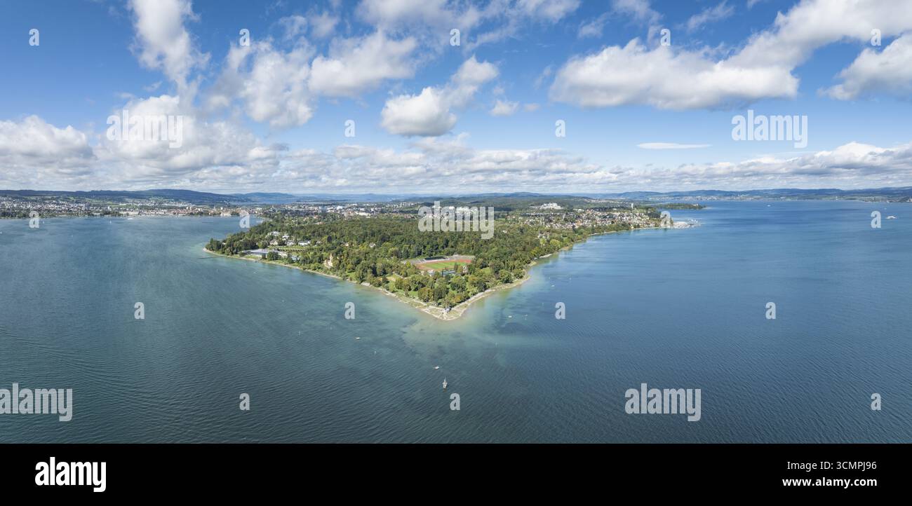 Aerial view, panorama of Lake Constance with Strandbad Horn ...