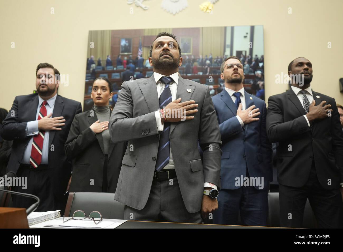 FBI Director Kash Patel says the Pledge of Allegiance before he appears ...