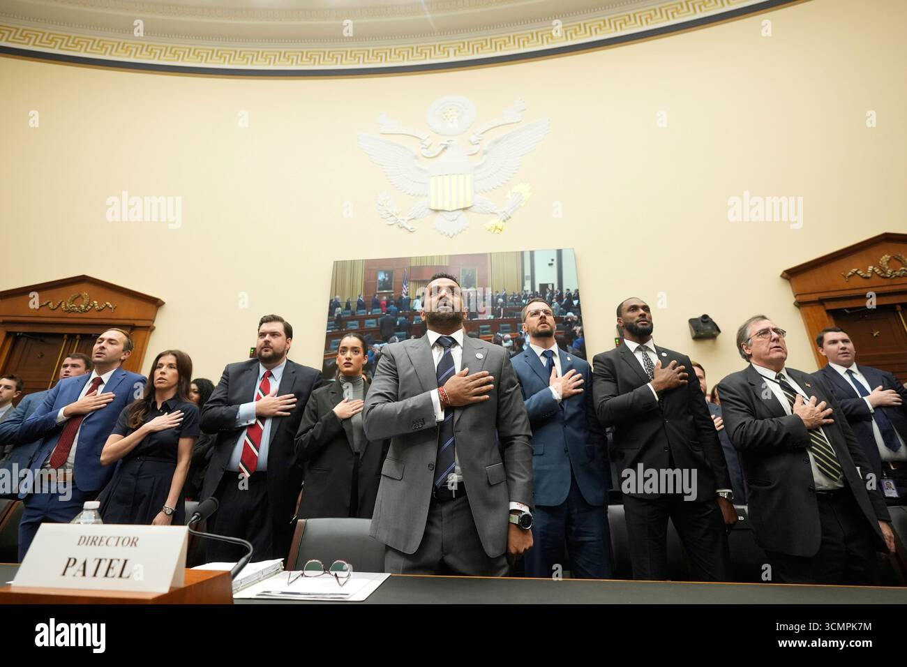 FBI Director Kash Patel says the Pledge of Allegiance before he appears ...
