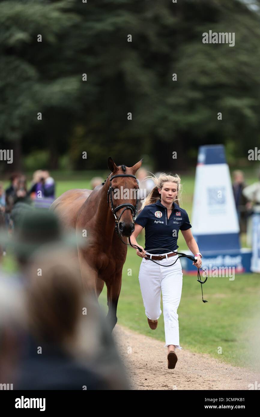 Yasmin Olsson Payne of Norway with Cos Me Will during the first horse inspection at the Agria ...