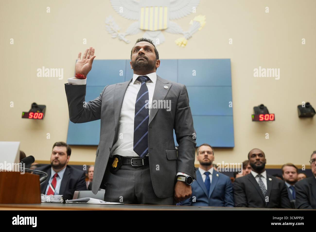 FBI Director Kash Patel is sworn in as he appears before the House ...