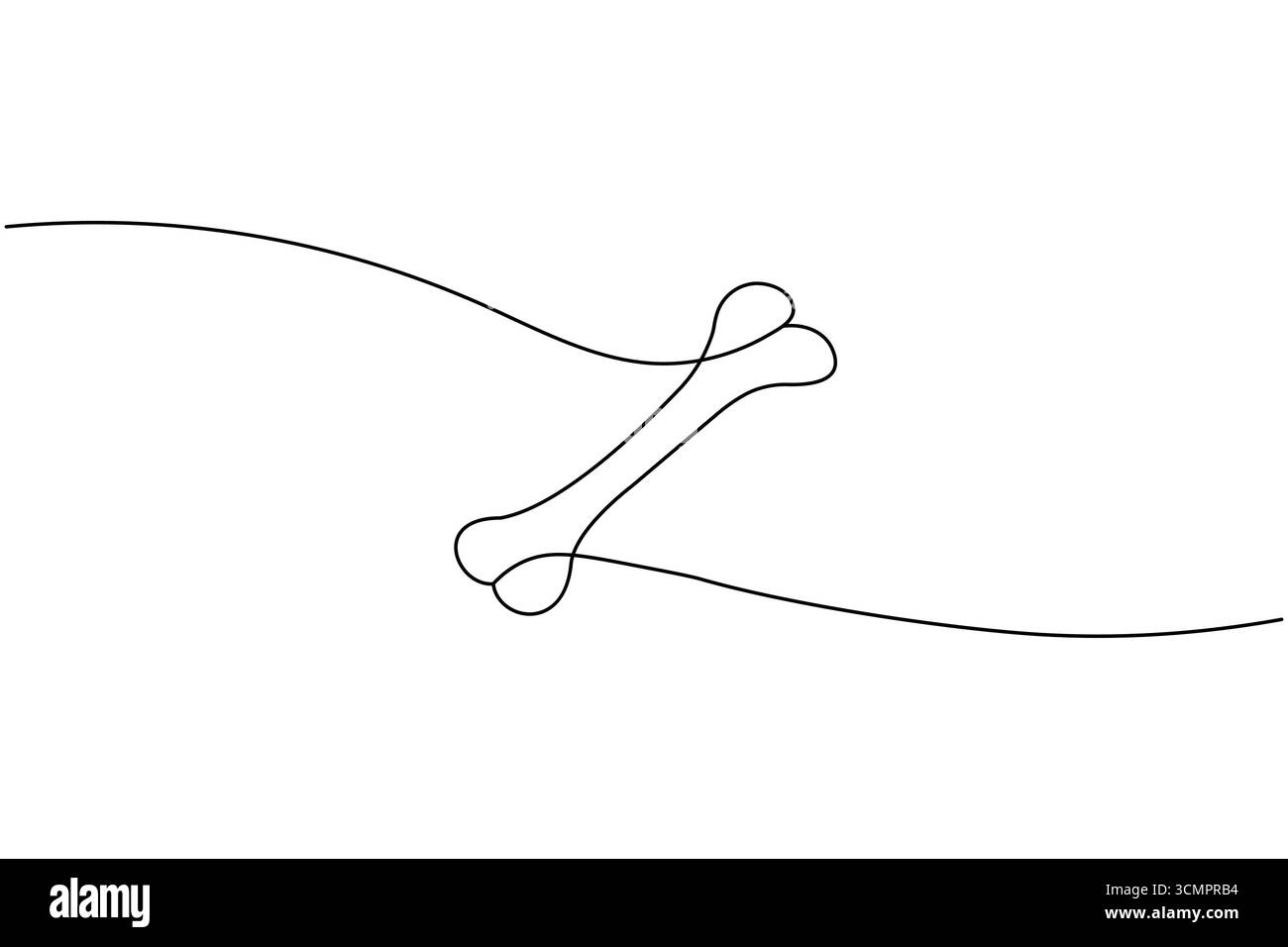 Single line drawing of a dog bone with flowing lines on white ...