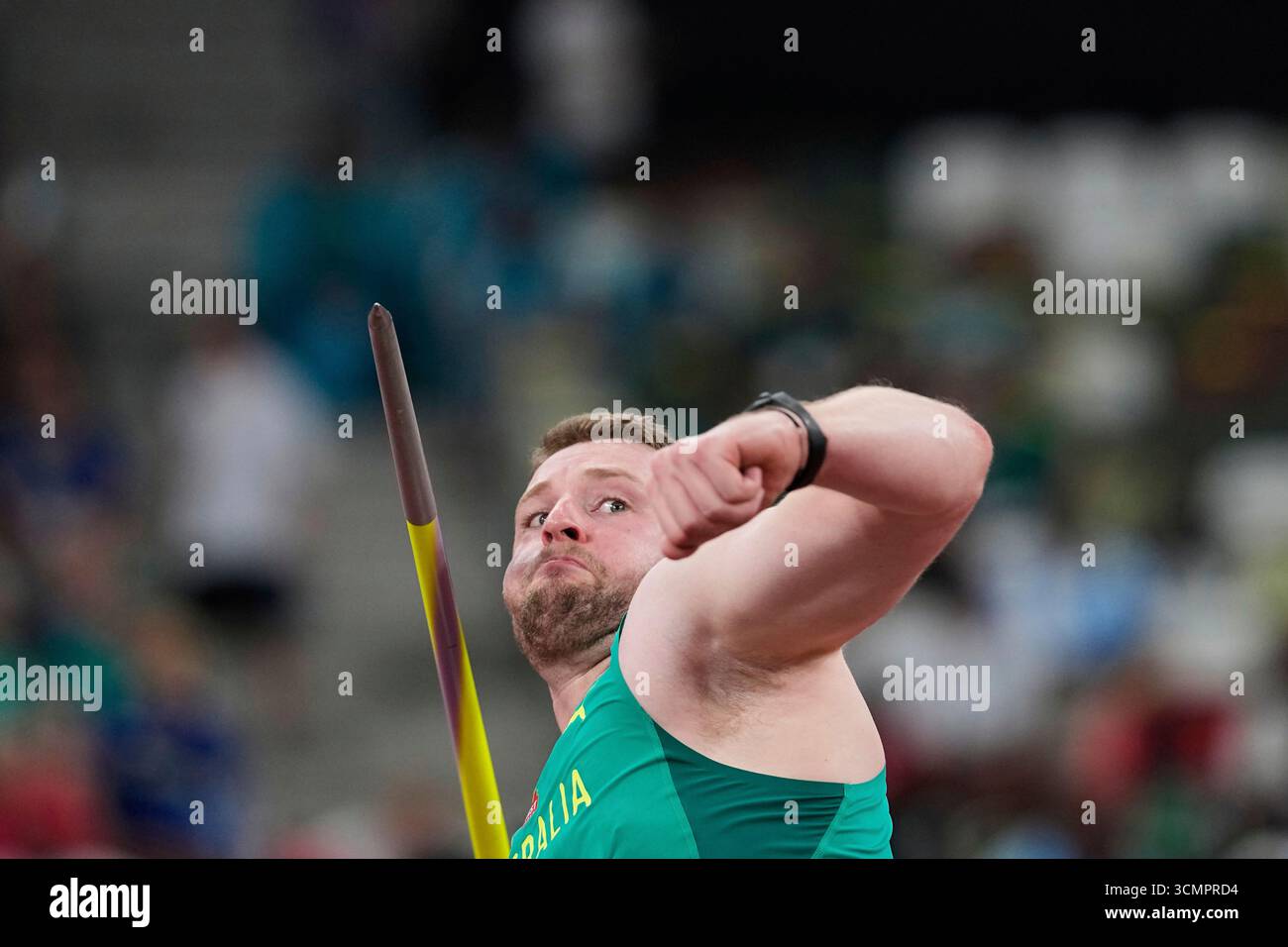 Australia's Cameron McEntyre makes an attempt in the men's javelin ...