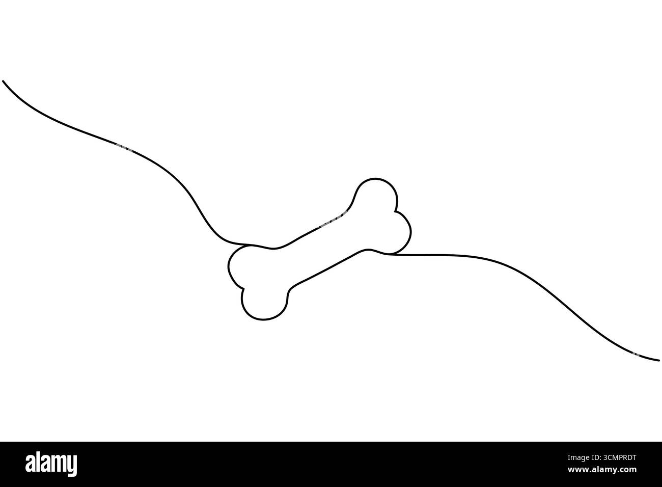Single line drawing of two dog bones crossed over a curved line on a ...