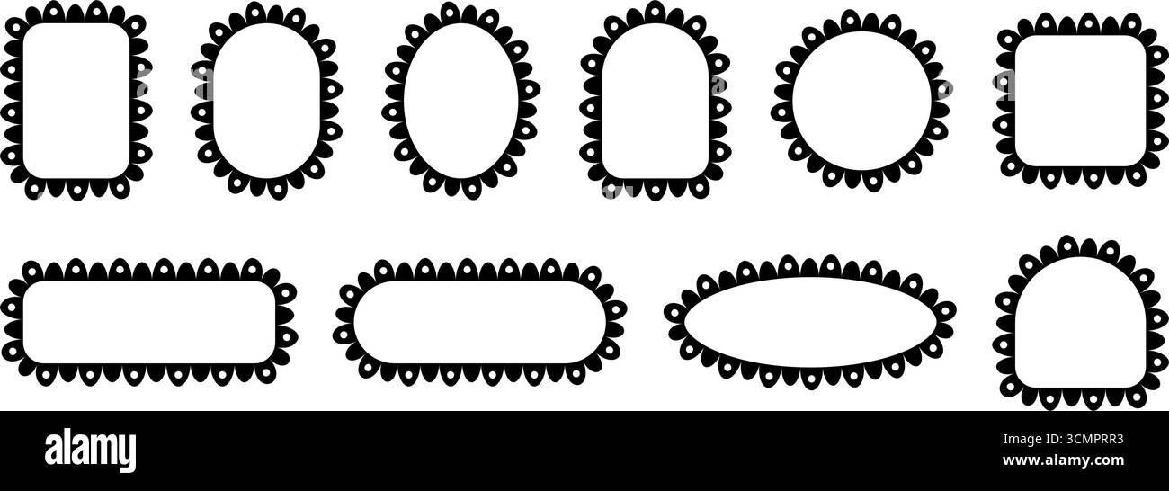 Scallop frame edge. Lace border with pattern. Set of vector black ...