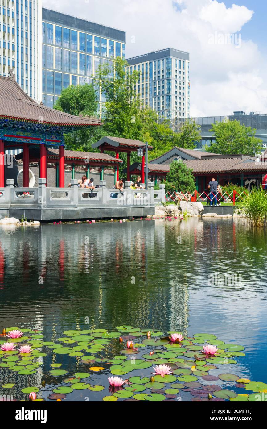 Moscow, Russia - July 22, 2025: pond in traditional Chinese garden of ...