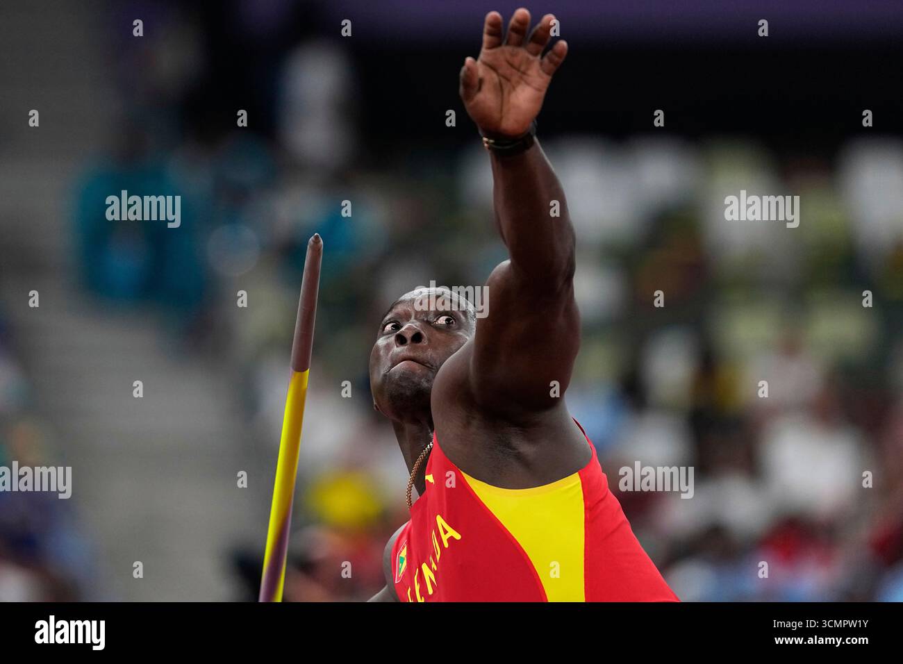 Grenada's Anderson Peters makes an attempt in the men's javelin throw ...